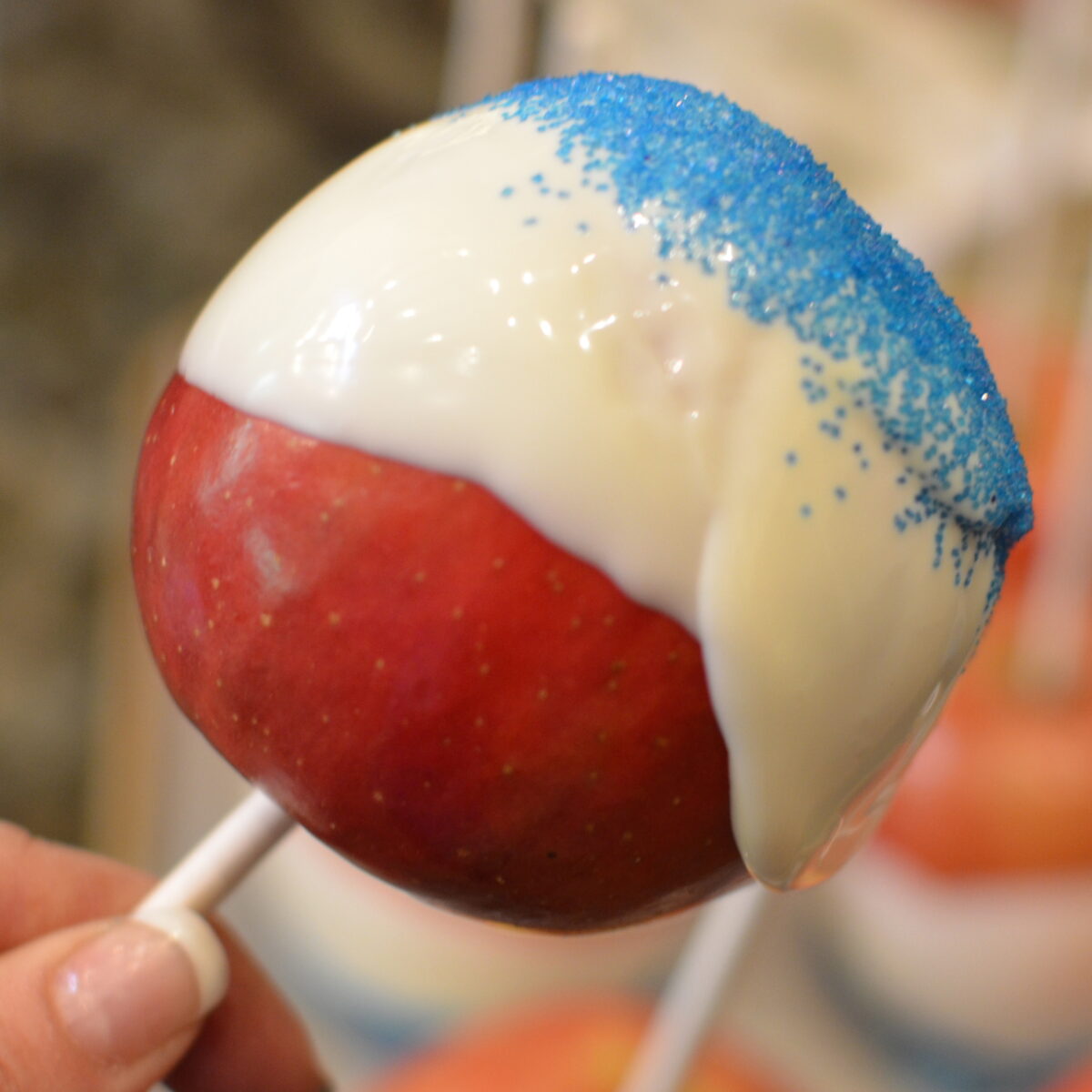 RED, WHITE AND BLUE CANDIED APPLES